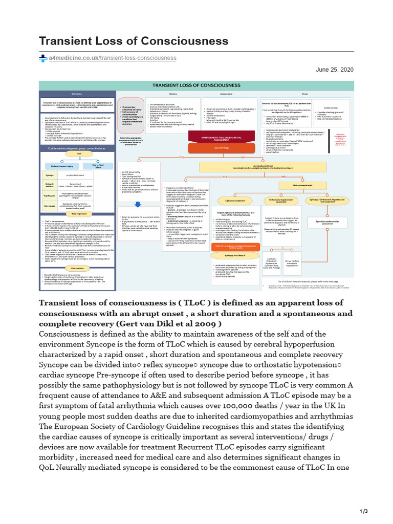 Transient Loss of Consciousness | PDF | Diseases And Disorders | Human Diseases And Disorders