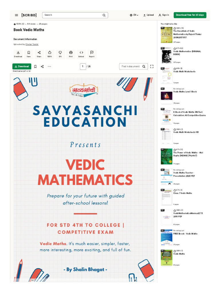 WWW Scribd Com Document 695134668 Book Vedic Maths | PDF | Vedas | Sutra