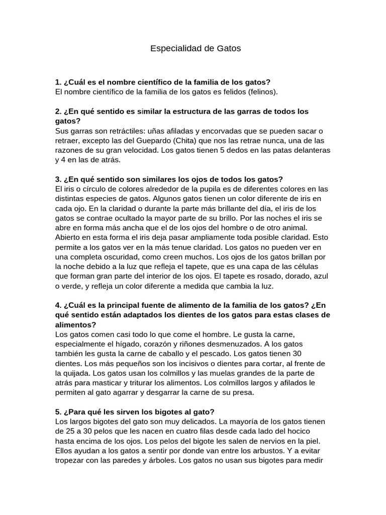 Características y Clases de Gatos | PDF | León | Ojo