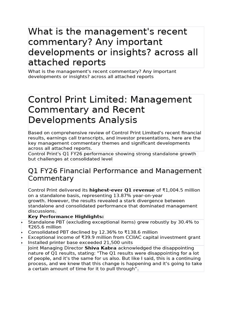 Control Print Q1 FY26 Results Overview | PDF | Mergers And Acquisitions ...