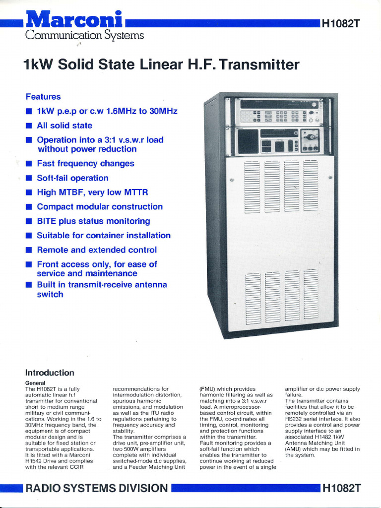 1kW Solid State Linear HF - Tx. H1082T | PDF | Amplifier | Power Supply