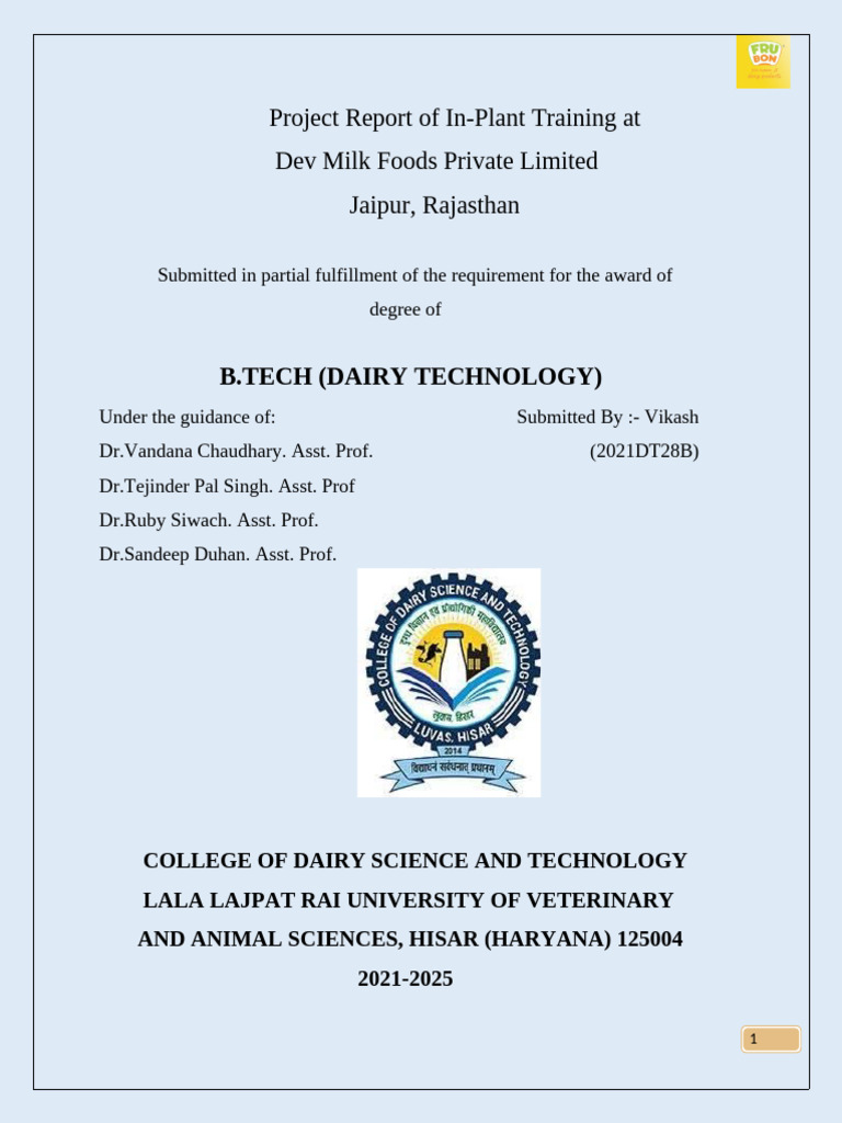 Vikash Internship Report Final 1 | PDF | Ice Cream | Milk