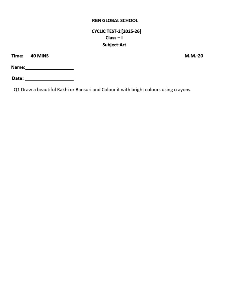 Class 1 Art Drawing Test Paper | PDF