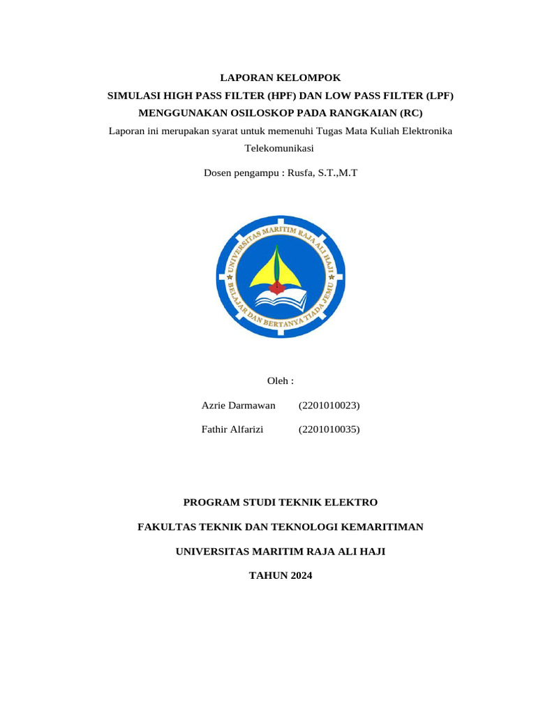 Simulasi HPF dan LPF dengan Osiloskop | PDF