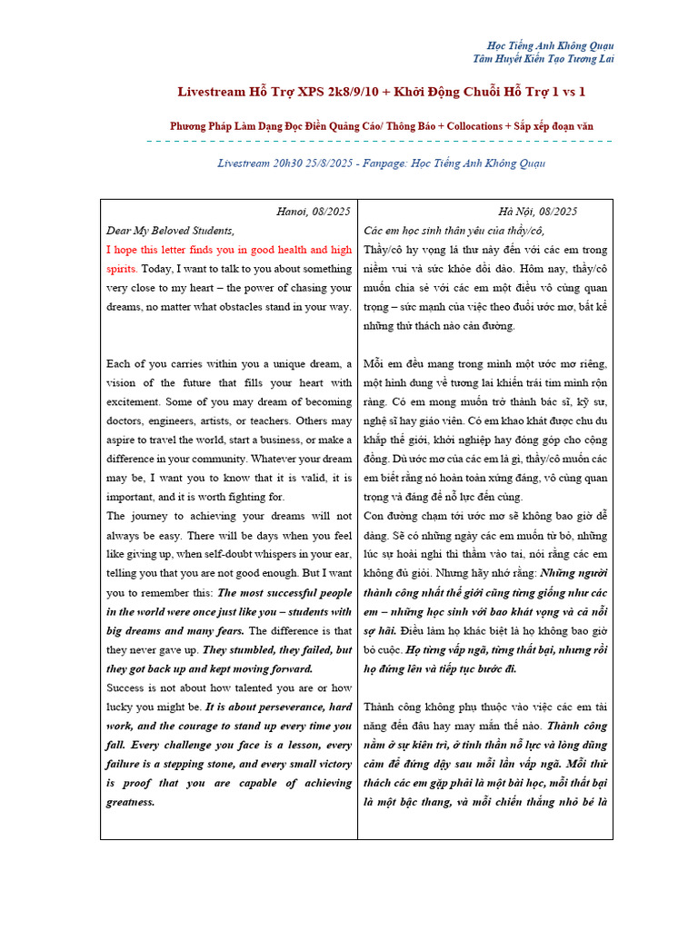 Livestream Trọng Điểm Hỗ Trợ XPS + Khởi Động Chuỗi Hỗ Trợ 1 Vs 1 | PDF