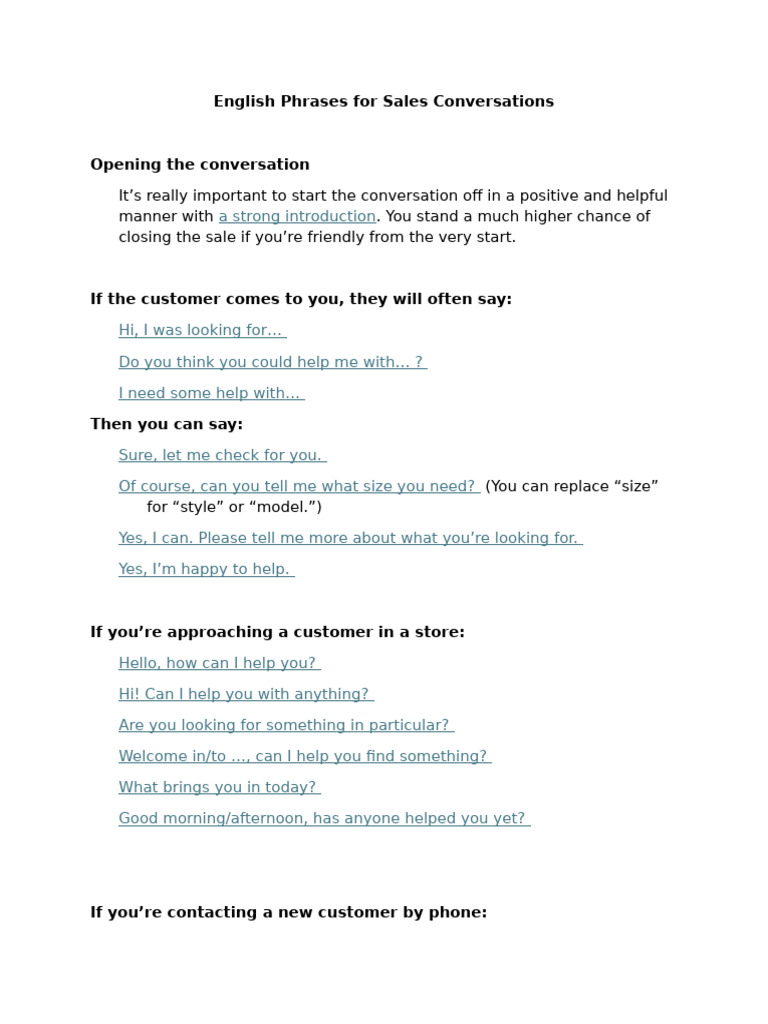 Sales Conversation Phrases in English | PDF | Sales