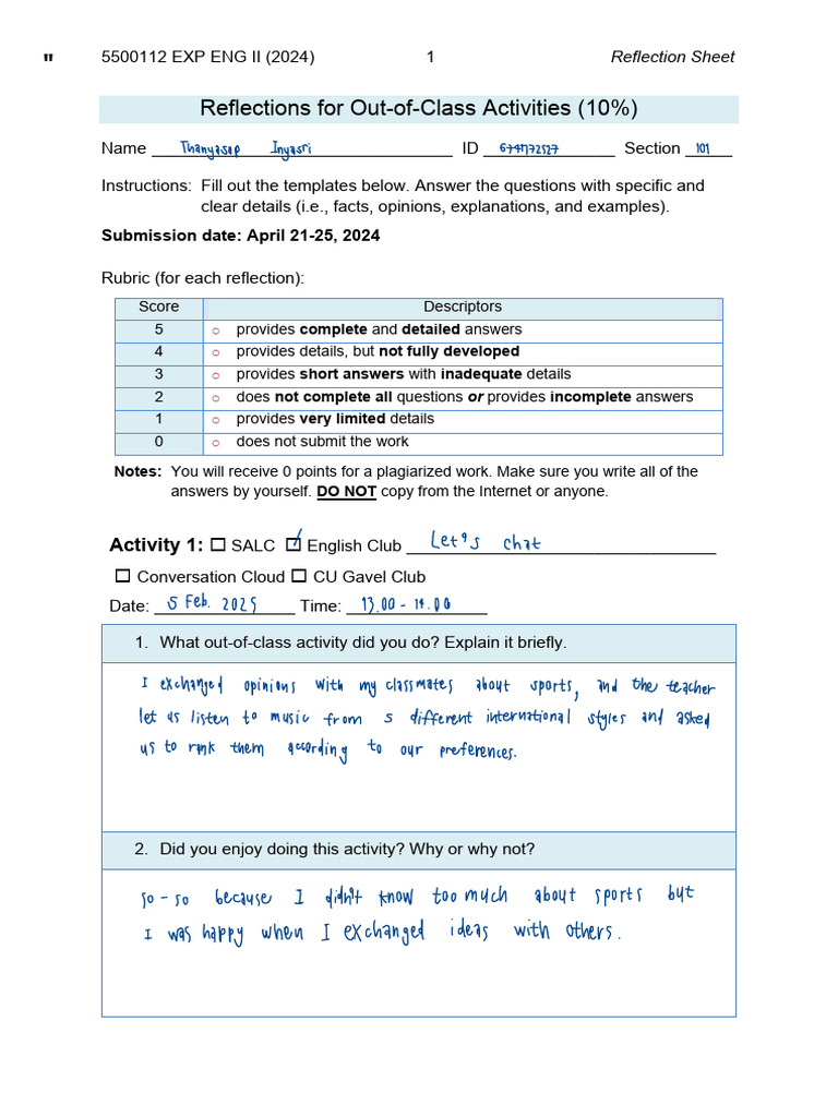 Thanyasap Inyasri - Out-Of-Class Activity | PDF | Applied Linguistics ...