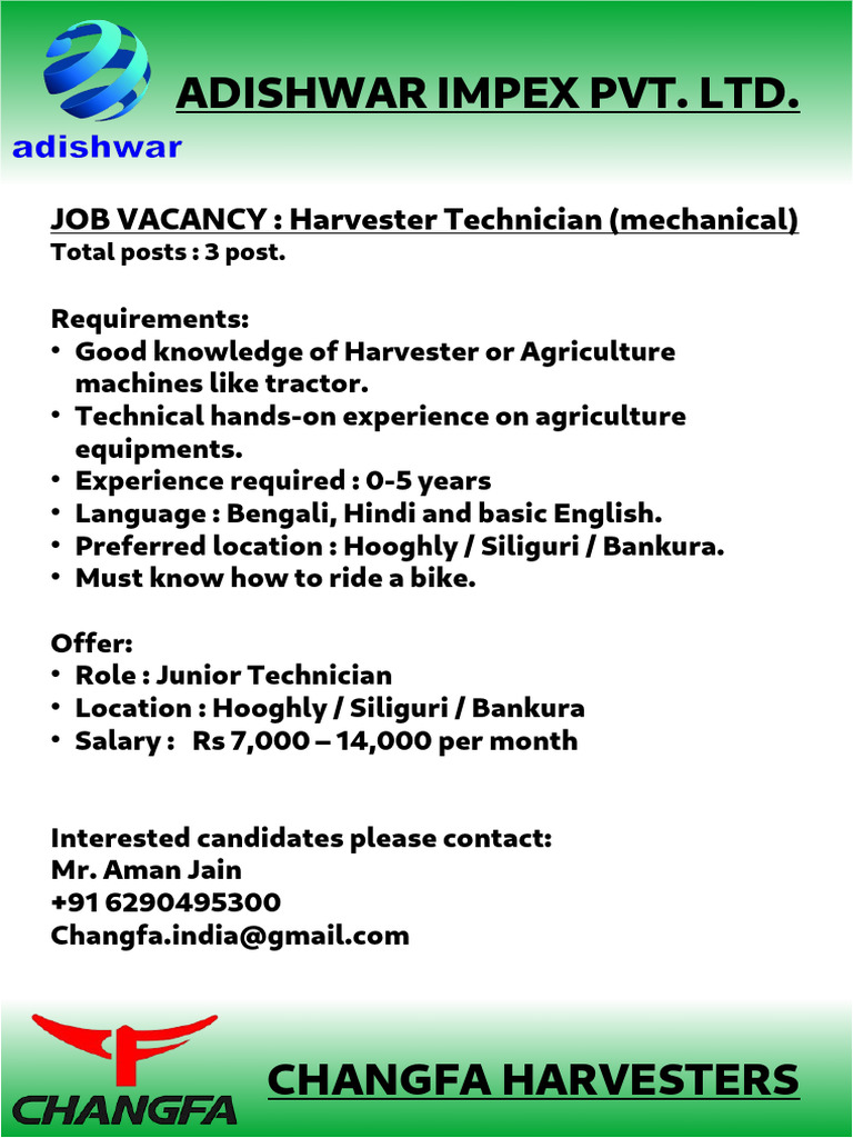 Harvester Technician Job Openings | PDF