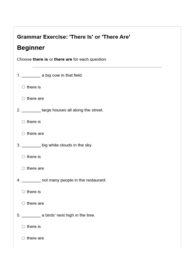 Grammar Exercise - 'There Is' or 'There Are' | PDF