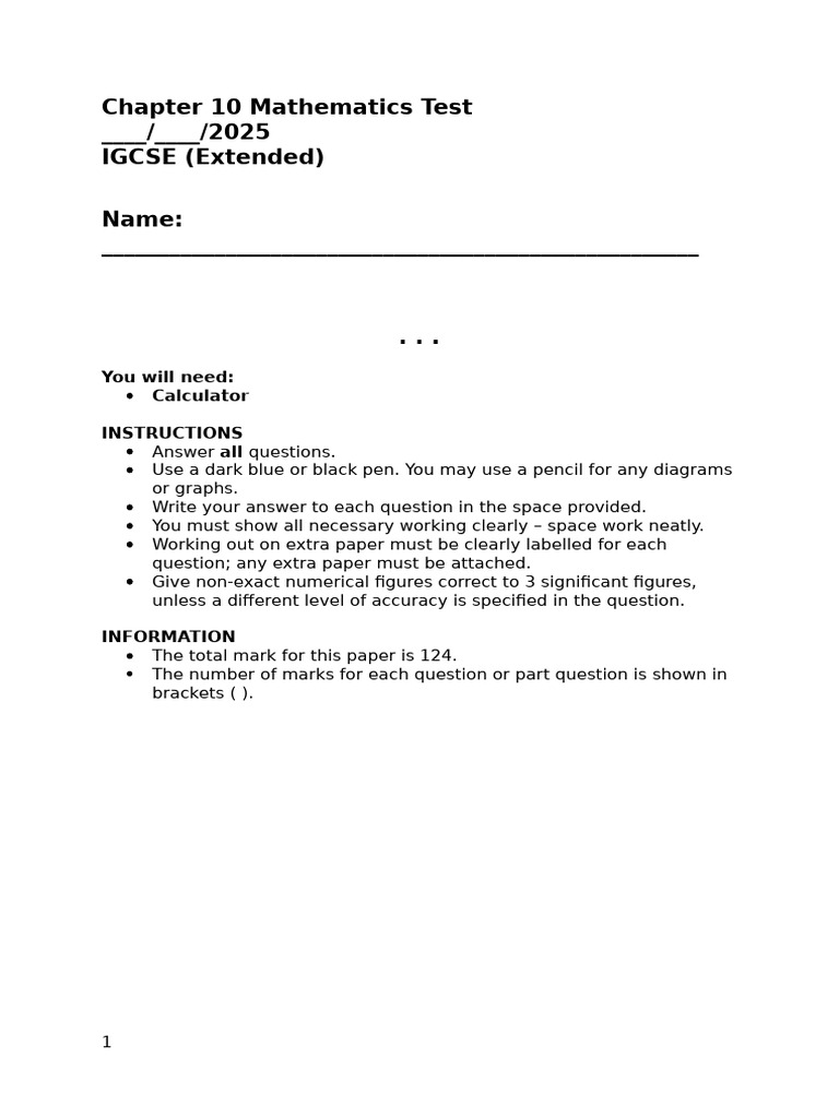 Chapter 10 Mathematics Test | PDF | Area | Factorization