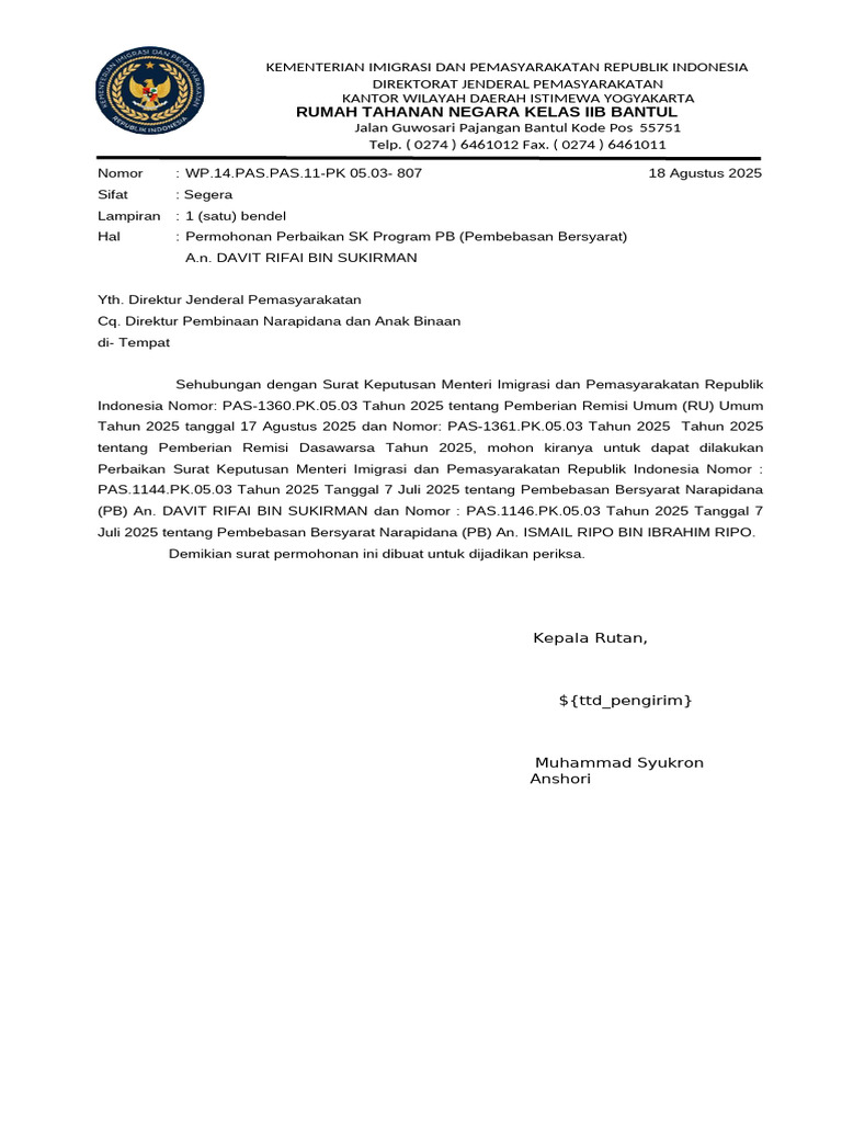 Surat Permohonan Perbaikan SK Ismail Ripo | PDF