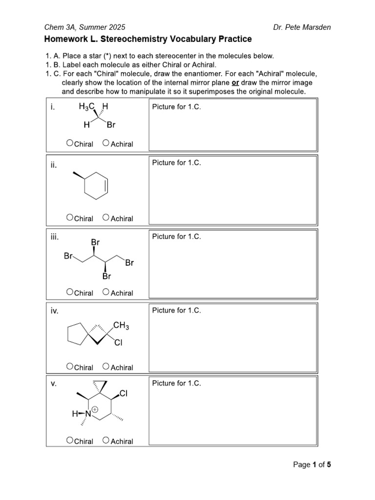 Chem 3A Stereochemistry Homework Guide | PDF