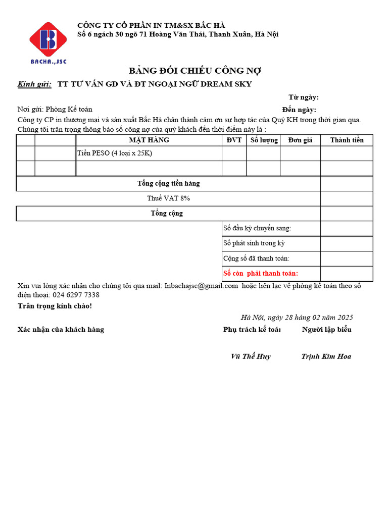 Bac Ha - Cty Dreamsky t2.2025 | PDF