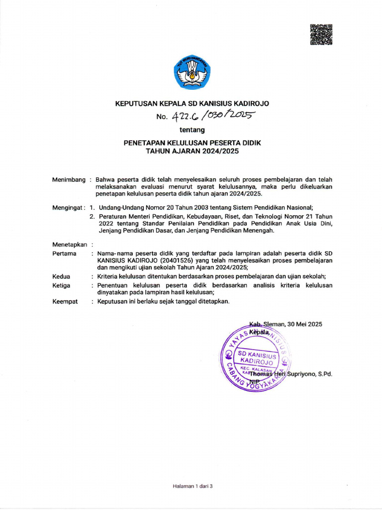 Surat Keputusan Kelulusan_simulasi | PDF