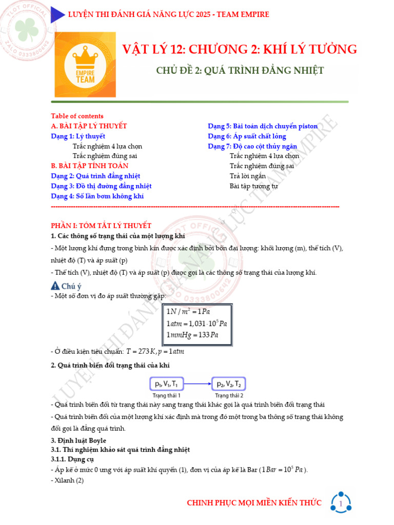 Vật Lý 12: Chương 2: Khí Lý Tưởng | PDF