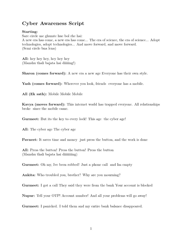 Cyber Awareness Nukkad Natak Script | PDF