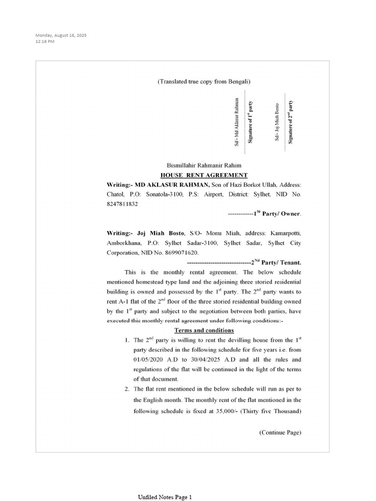 Translated Basa Bara Deed of Aklasur Rahman-1 | PDF