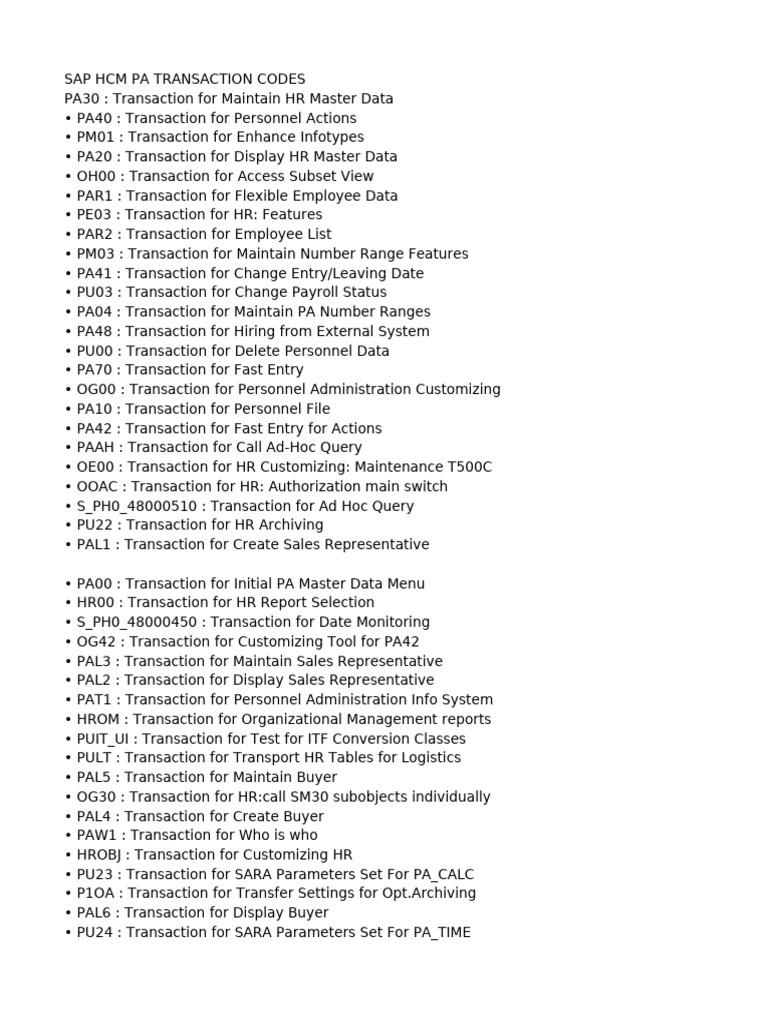 Sap HCM Tables, Tcodes, Infotypes | PDF | Human Resource Management | Pension