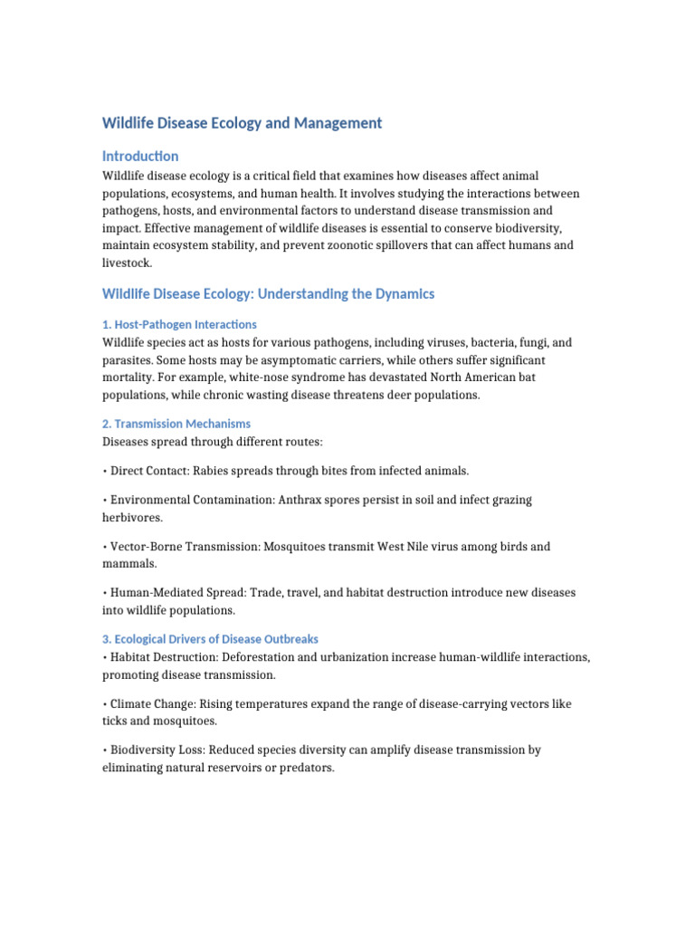Wildlife Disease Ecology and Management | PDF | Natural Environment ...