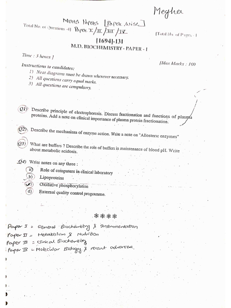 Biochemistry Question Papers | PDF