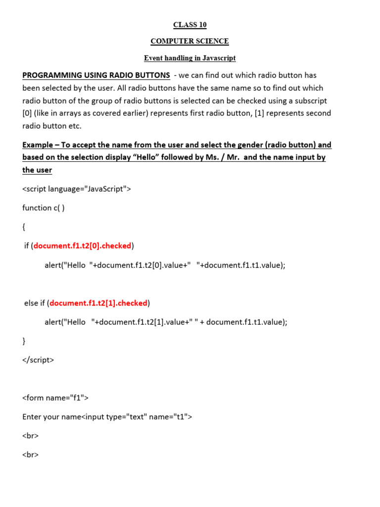 Control Objects - Working With Radio Buttons | PDF