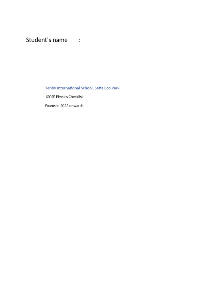 IGCSE Physics Checklist (2023 - 2025) | PDF | Gases | Atomic Nucleus