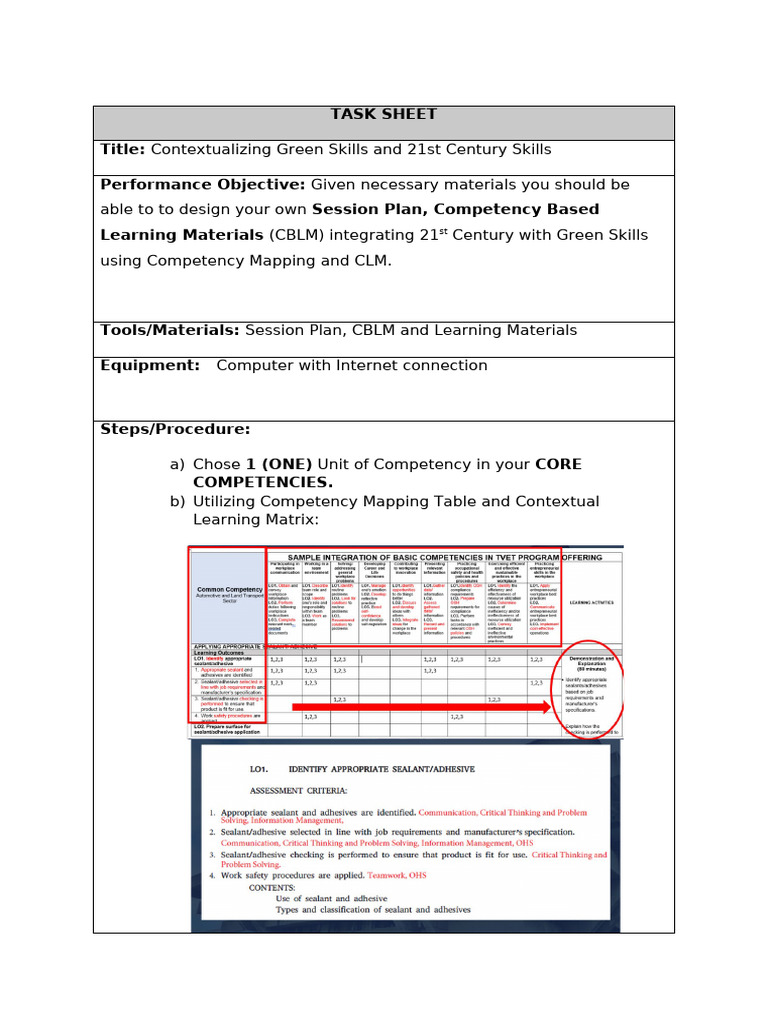 DONE - Task Sheet - SP - CBLM - Using - CM - CLM | PDF