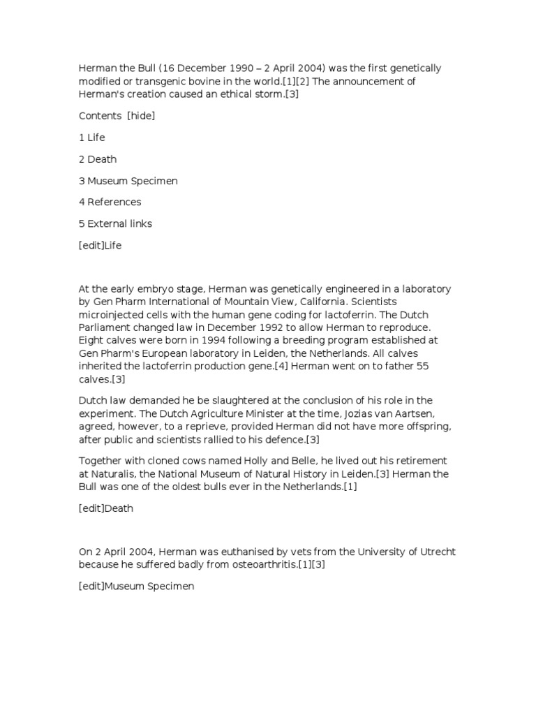 Herman The Bull | PDF | Bull | Genetic Engineering