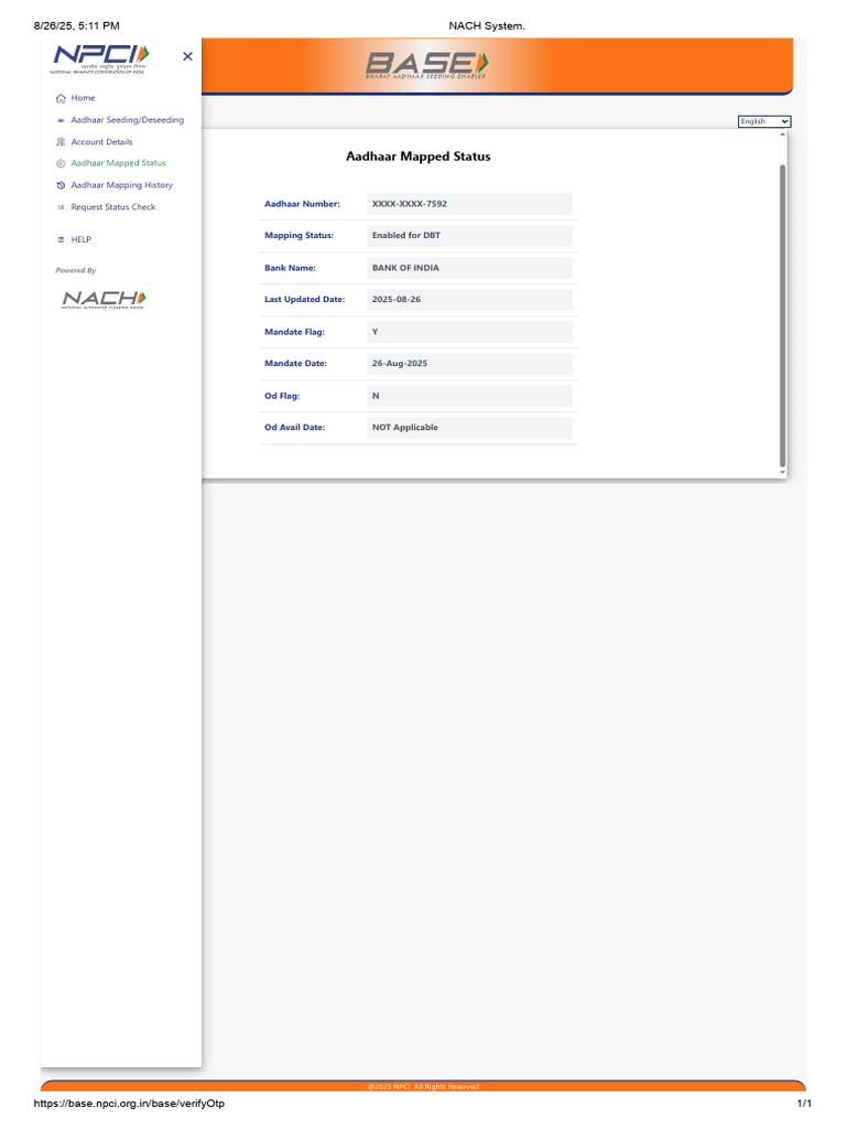 Aadhaar Mapping Status Overview | PDF
