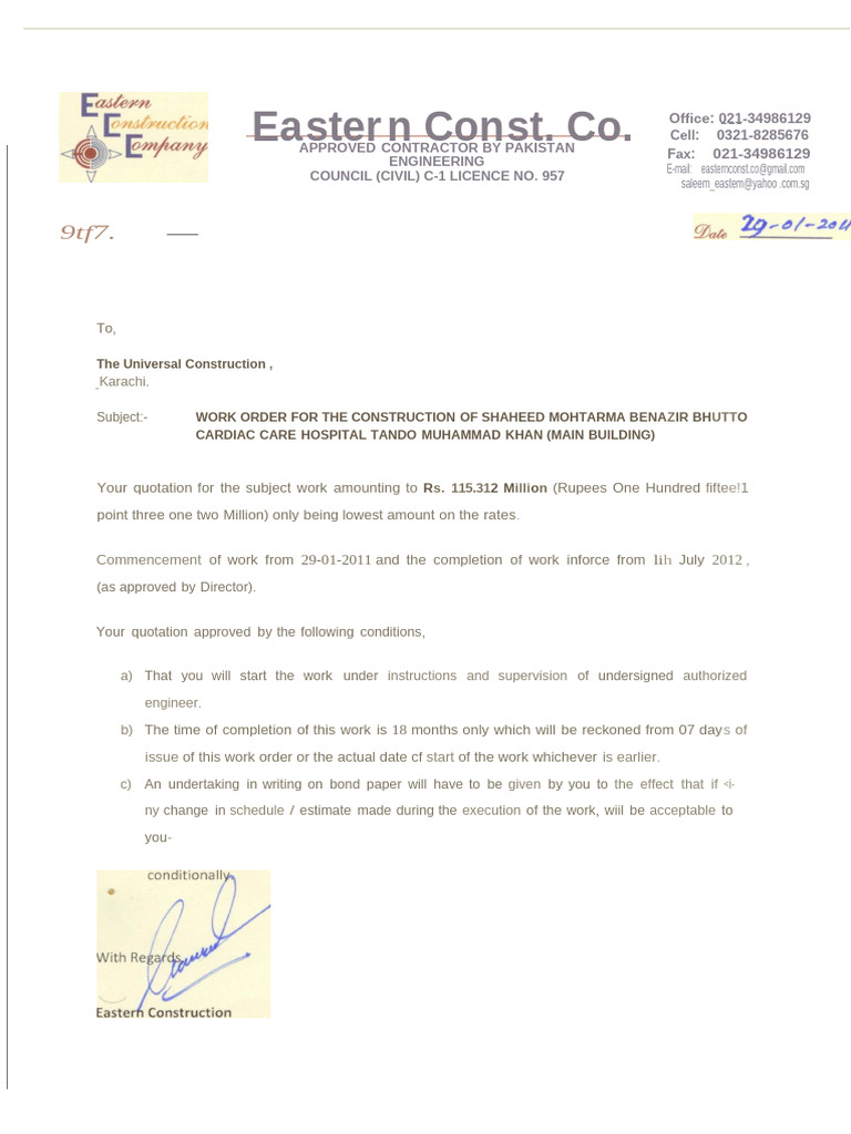 Easter N Const. Co.: Approved Contractor by Pakistan Engineering ...