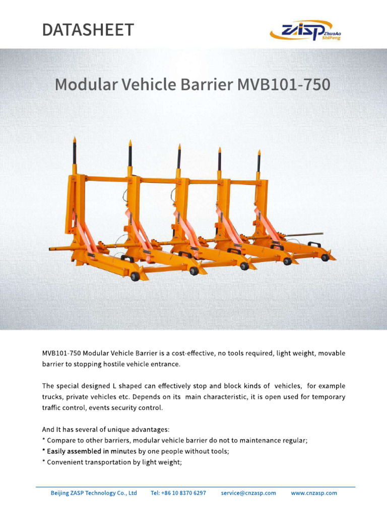 Modular Vehicle Barrier-MVB101-750-Data Sheet-ZASP | PDF