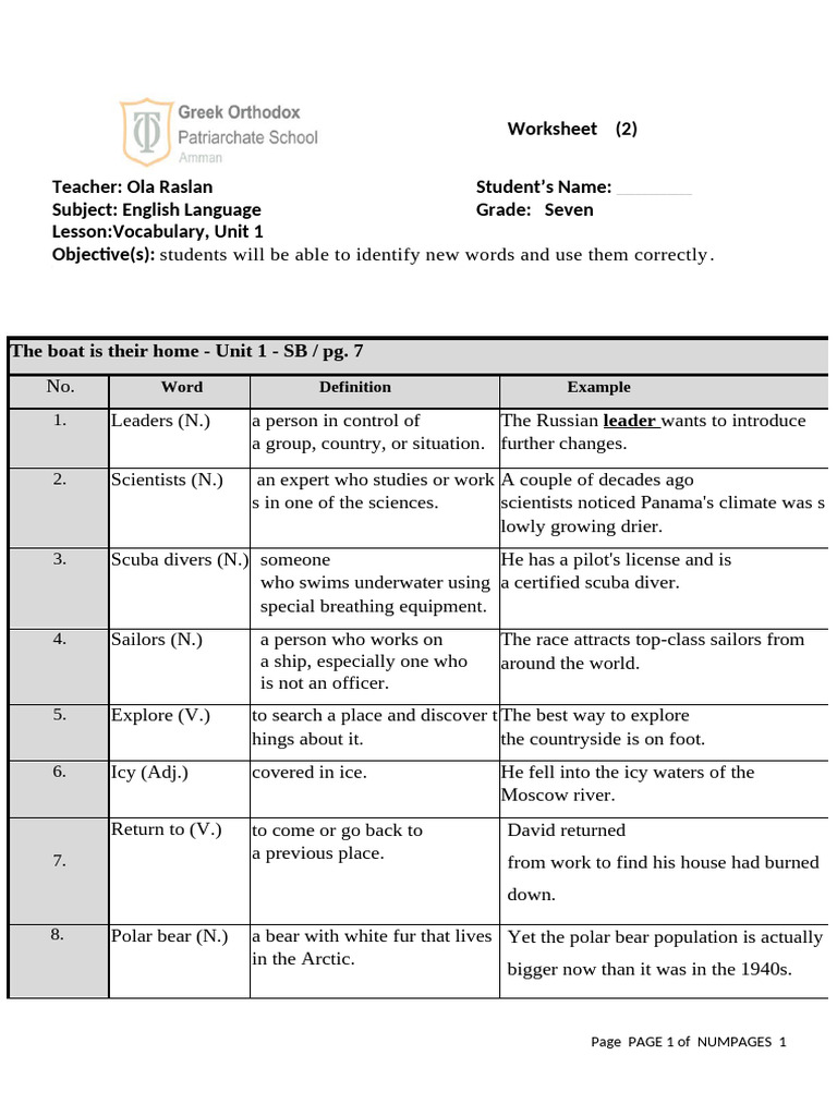 Grade 7 Vocabulary Worksheet Unit 1 | PDF | Underwater Diving