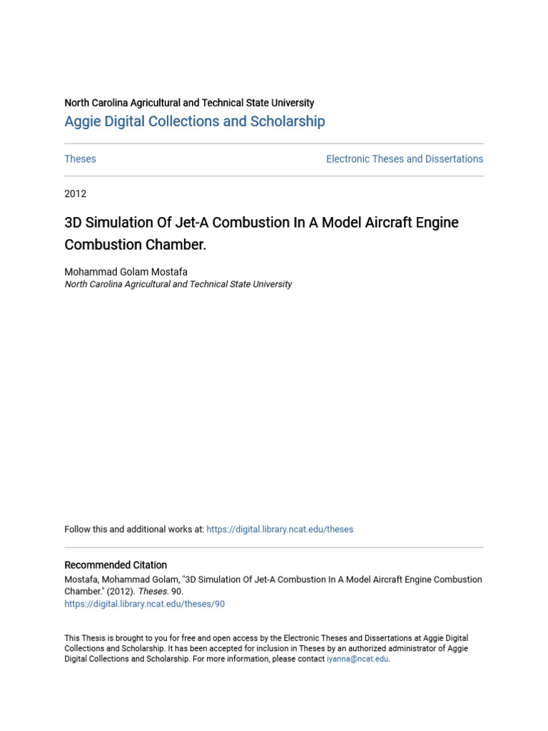 3D Simulation of Jet-A Combustion in A Model Aircraft Engine Comb | PDF ...