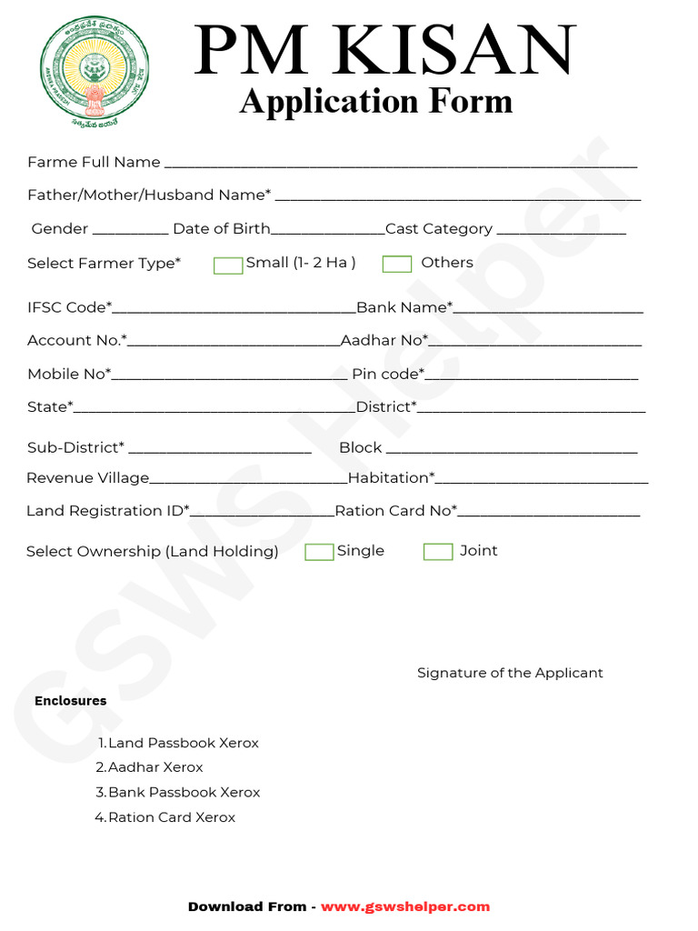 PM Kisan Samman Nidhi Application Form | PDF