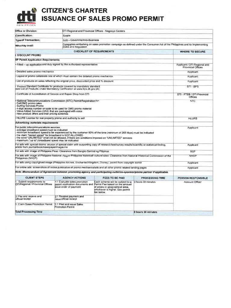 Sales Promotion Permit Requirements | PDF