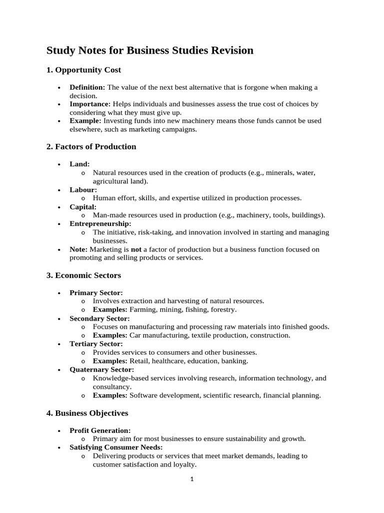 Business Studies Revision Notes | PDF | Partnership | Joint Venture