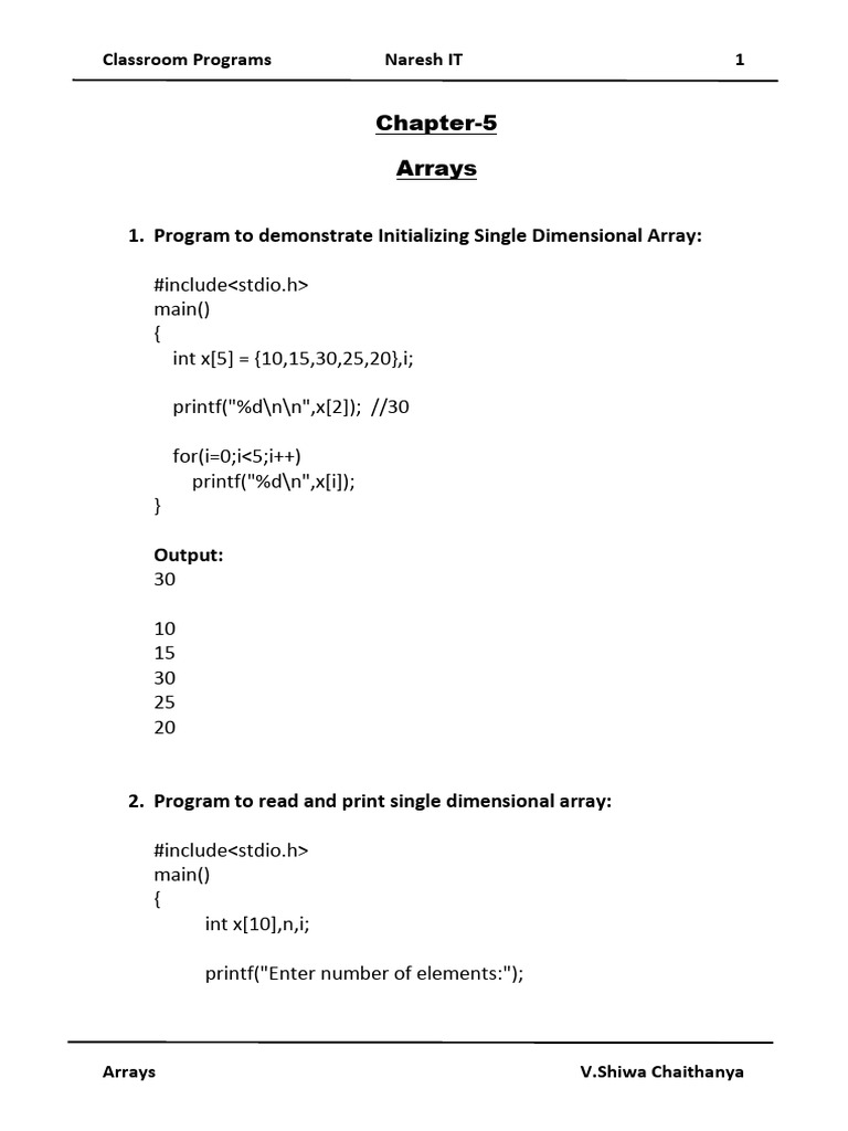Chapter-5 Arrays Class Room Programs | PDF | Computer Programming | Computing