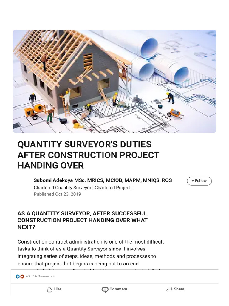 Quantity Surveyor's Duties After Construction Project Handing Ov | PDF ...