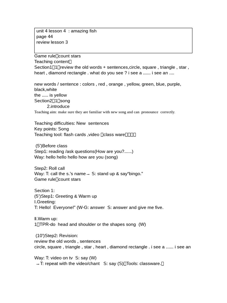Love + English Student Book 2 Unit 4 Lesson 3 Lesson Plan | PDF