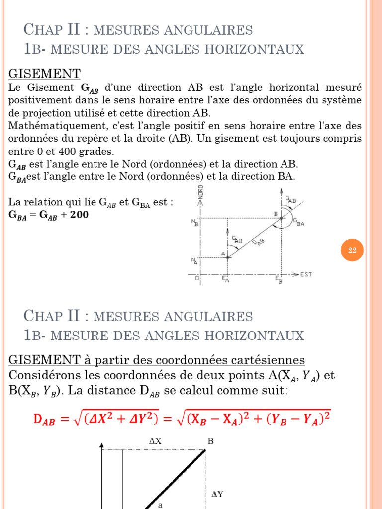 Gisement et Mesures Angulaires | PDF | Angle | Coordonnées cartésiennes