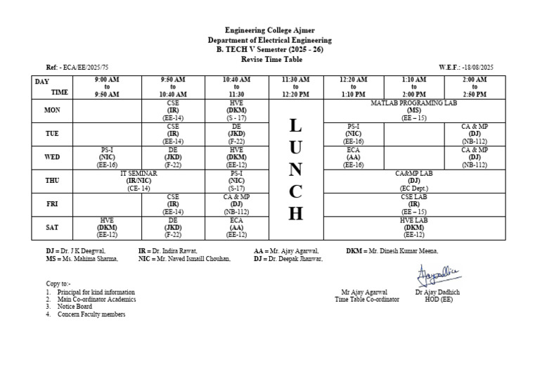 B.Tech Electrical Engineering Timetable 2025 | PDF