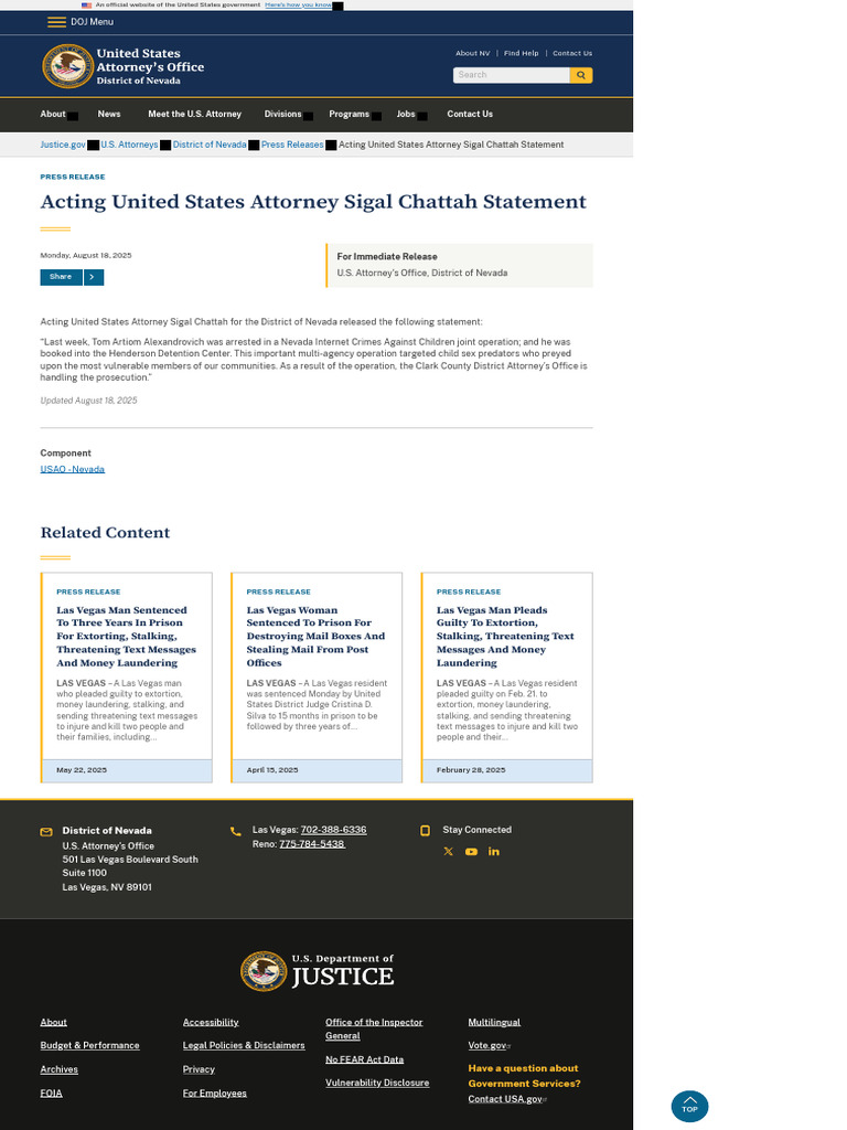 District of Nevada Acting United States Attorney Sigal Chattah ...