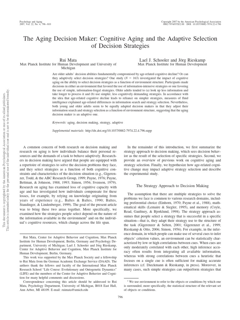 Aging and Adaptive Decision Strategies | PDF | Decision Making ...