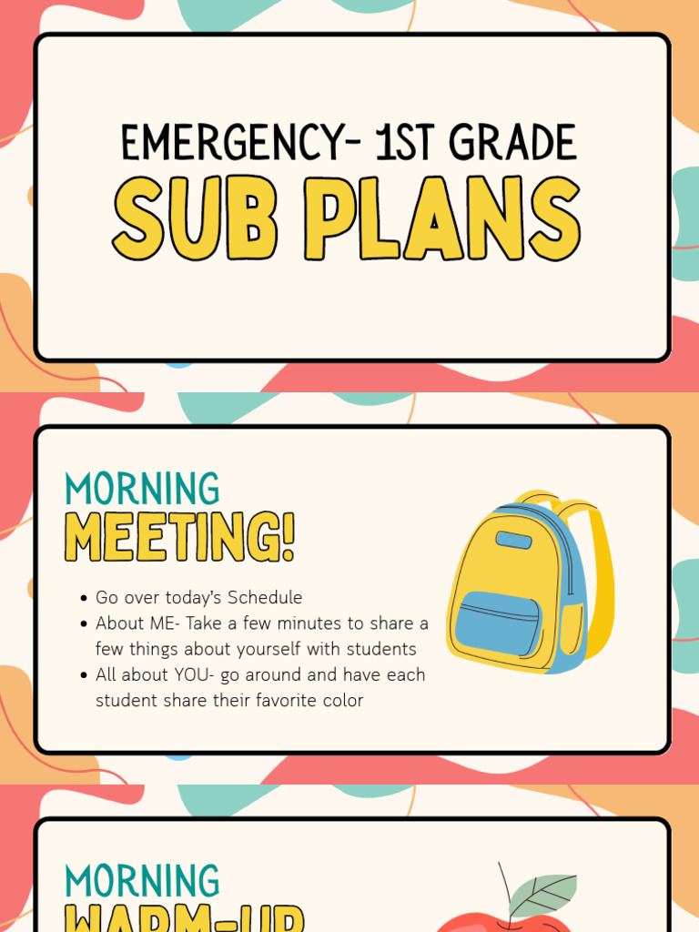 1st Grade Emergency Sub Plans Presentation Retro Pink Cream and Blue ...