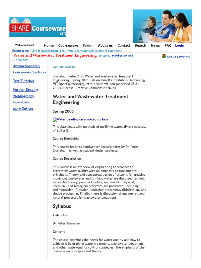Water and Wastewater Treatment Course | PDF | Sewage Treatment ...
