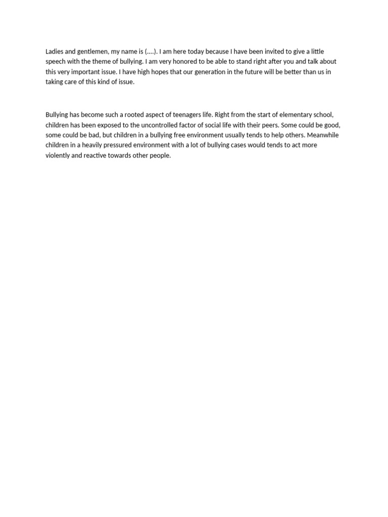 Speech on Bullying Awareness | PDF