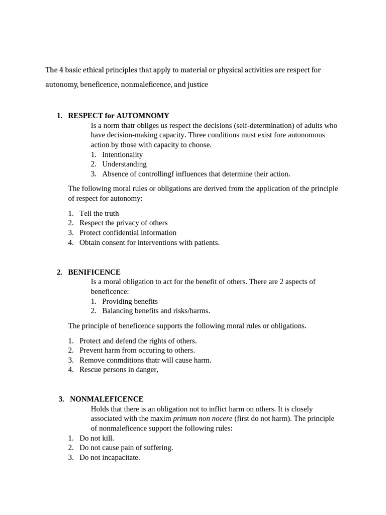 Four Basic Ethical Principles Explained | PDF