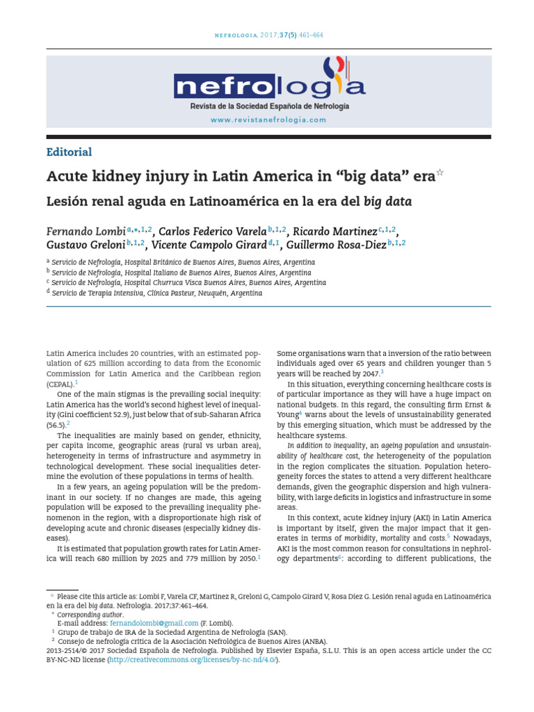 Acute Kidney Injury in Latin America in Big Da 2017 Nefrolog A English ...