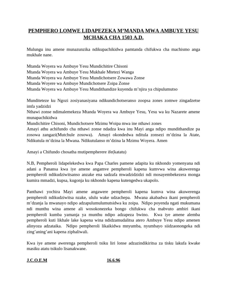 Pemphero Lomwe Lidapezeka M | PDF