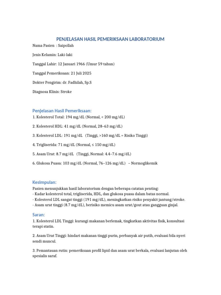 Penjelasan Hasil Lab Saipollah | PDF